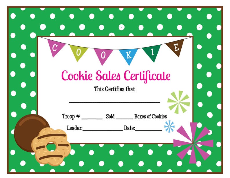 Scout Cookie Sales Award Certificate. Personalizable Printable ...