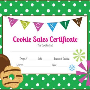 Cookie Sales Award Certificate. Downloadable & Printable. Available in ...