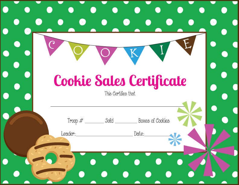 Cookie Sales Award Certificate. Downloadable & Printable. Available in ...