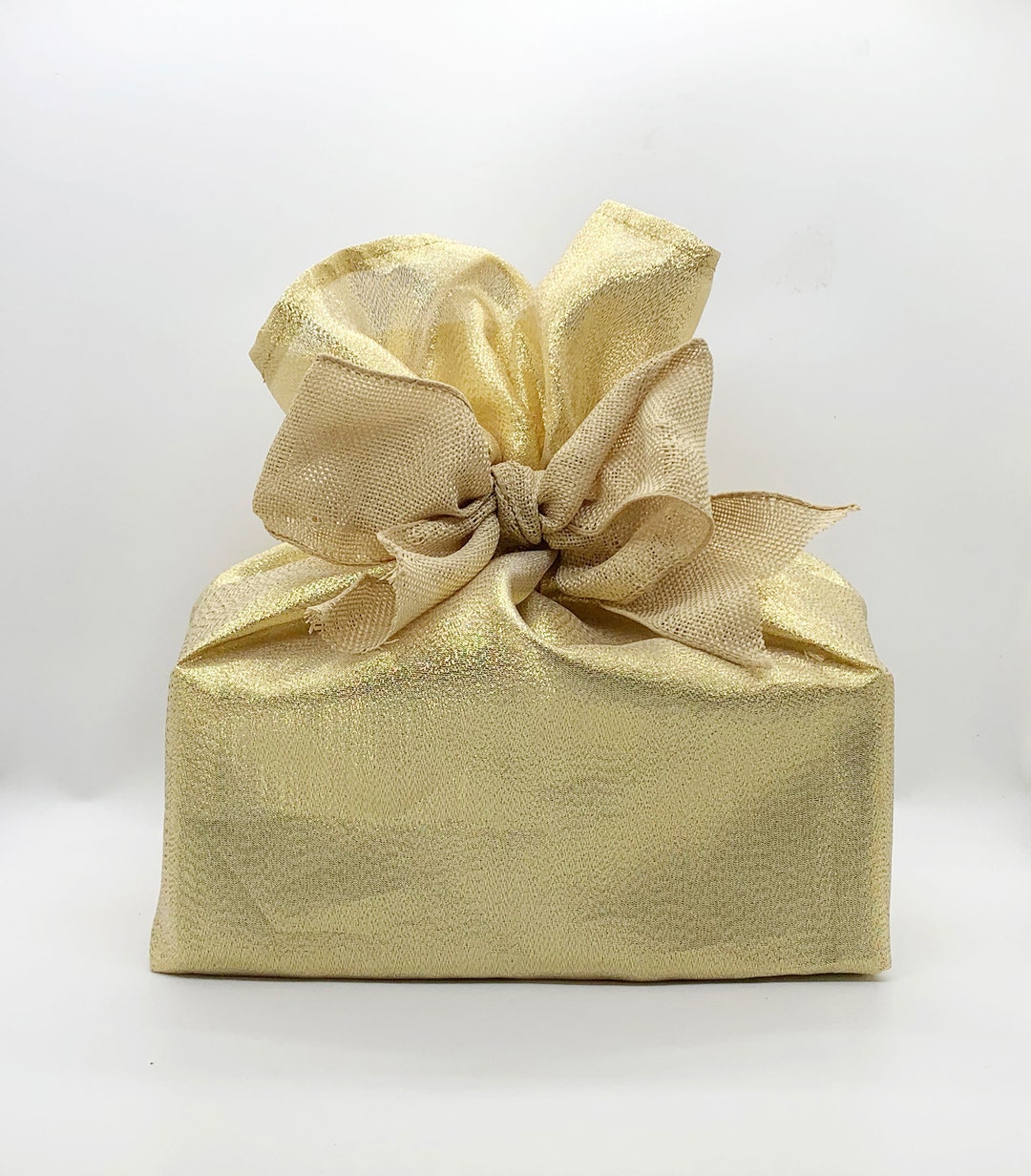 Reusable Christmas Gift Wrap. Eco-friendly Gift Bag | Gold Lame Fabric ...