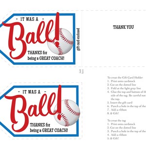 You're A Hit! Baseball Gift Tag It Was a Ball! Coach's Gift Tag Teacher ...