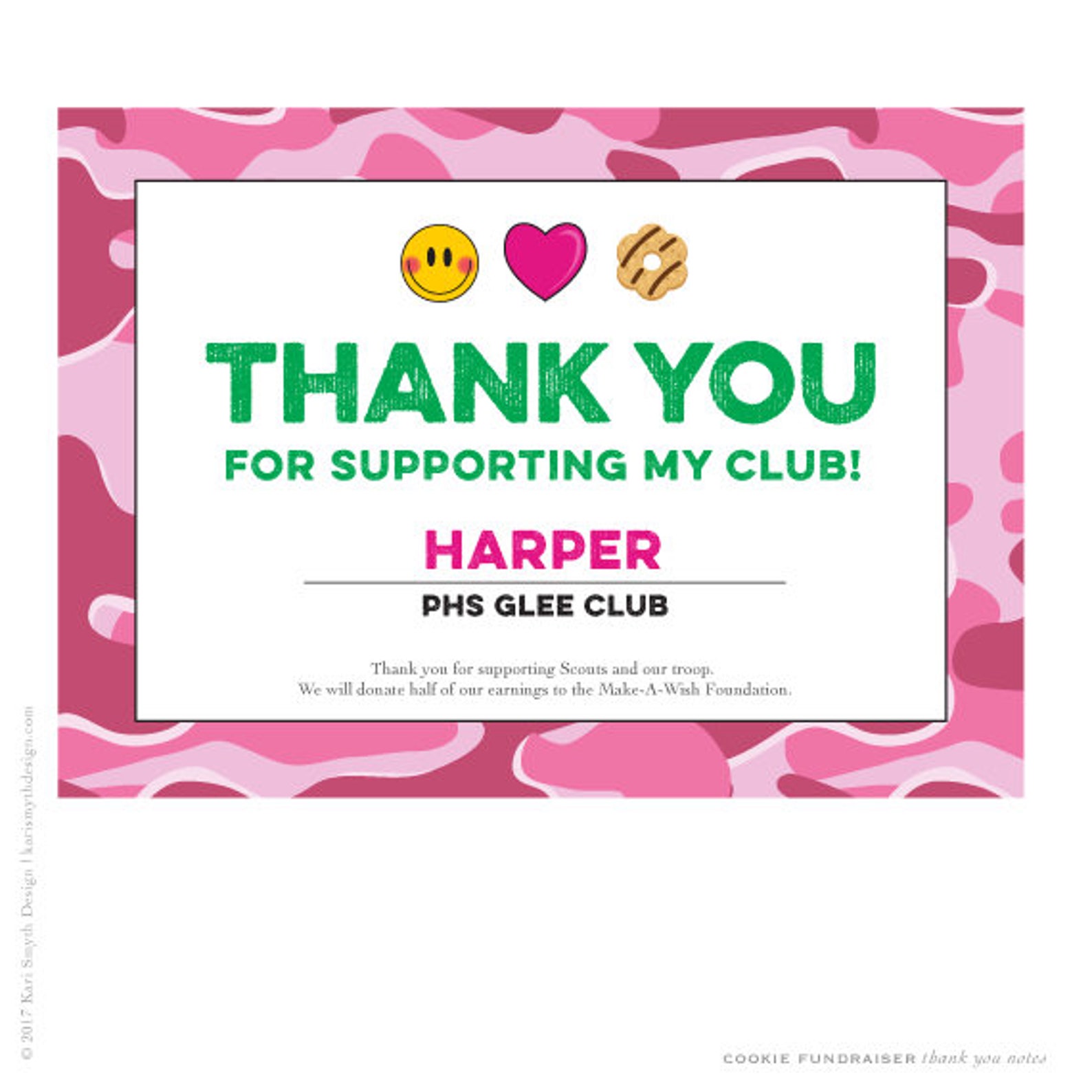 Fundraiser Camo and Emoji Thank You Notecards: Personalized & | Etsy