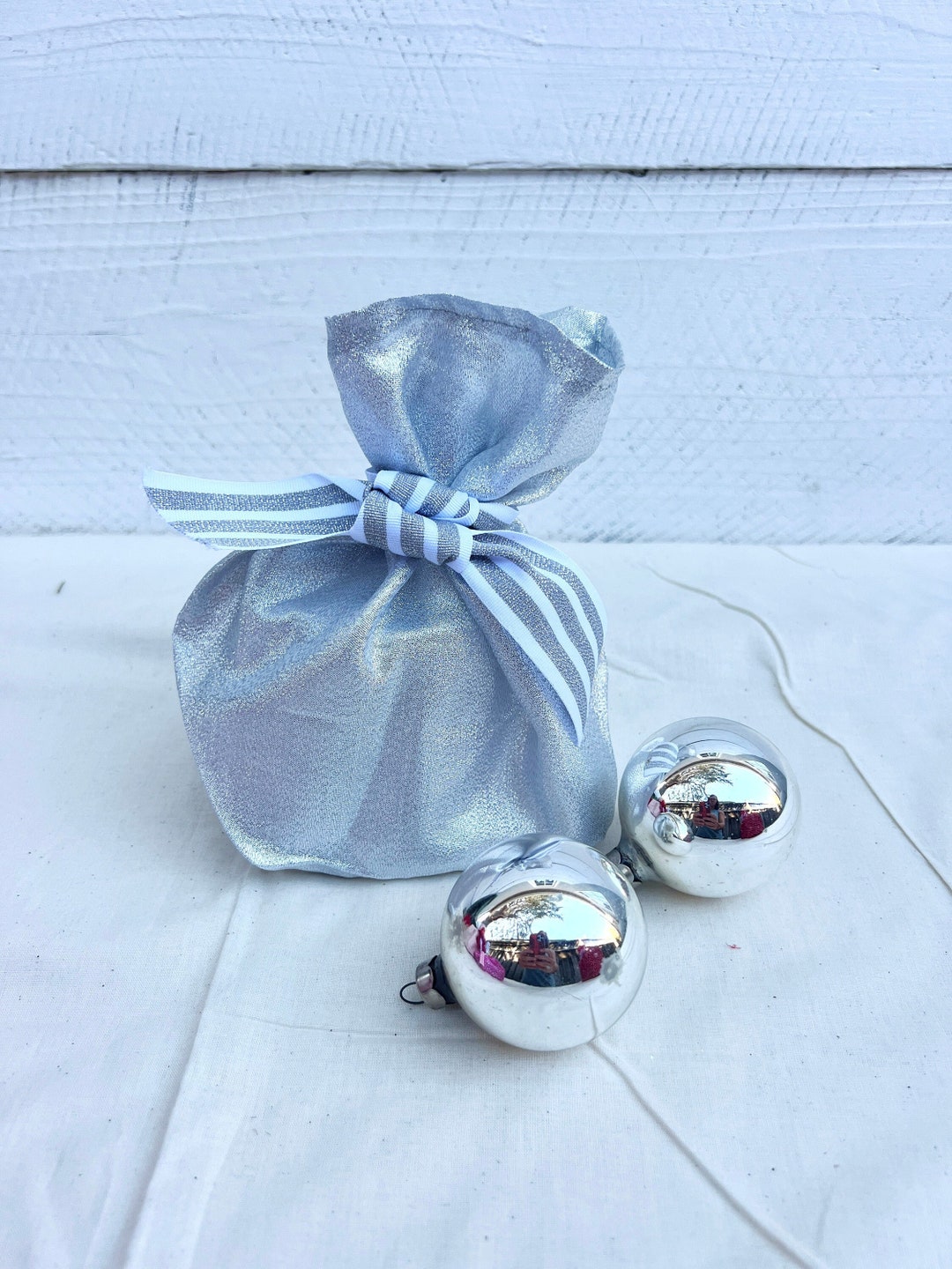 Silver Lame Reusable Fabric Gift Bag: Eco-friendly Christmas Wrap - Etsy