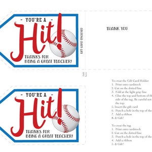 You're A Hit! Baseball Gift Tag It Was a Ball! Coach's Gift Tag Teacher ...