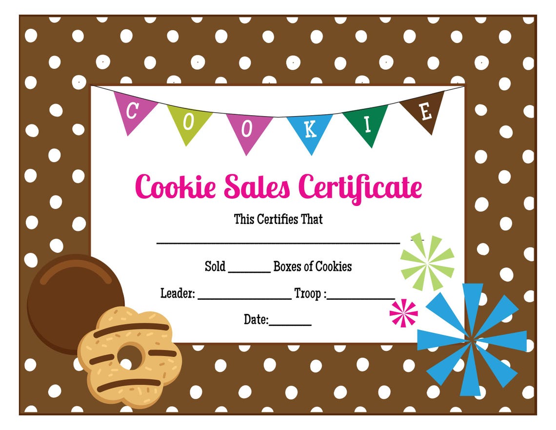 Scout Cookie Sales Award Certificate. Personalizable Printable ...