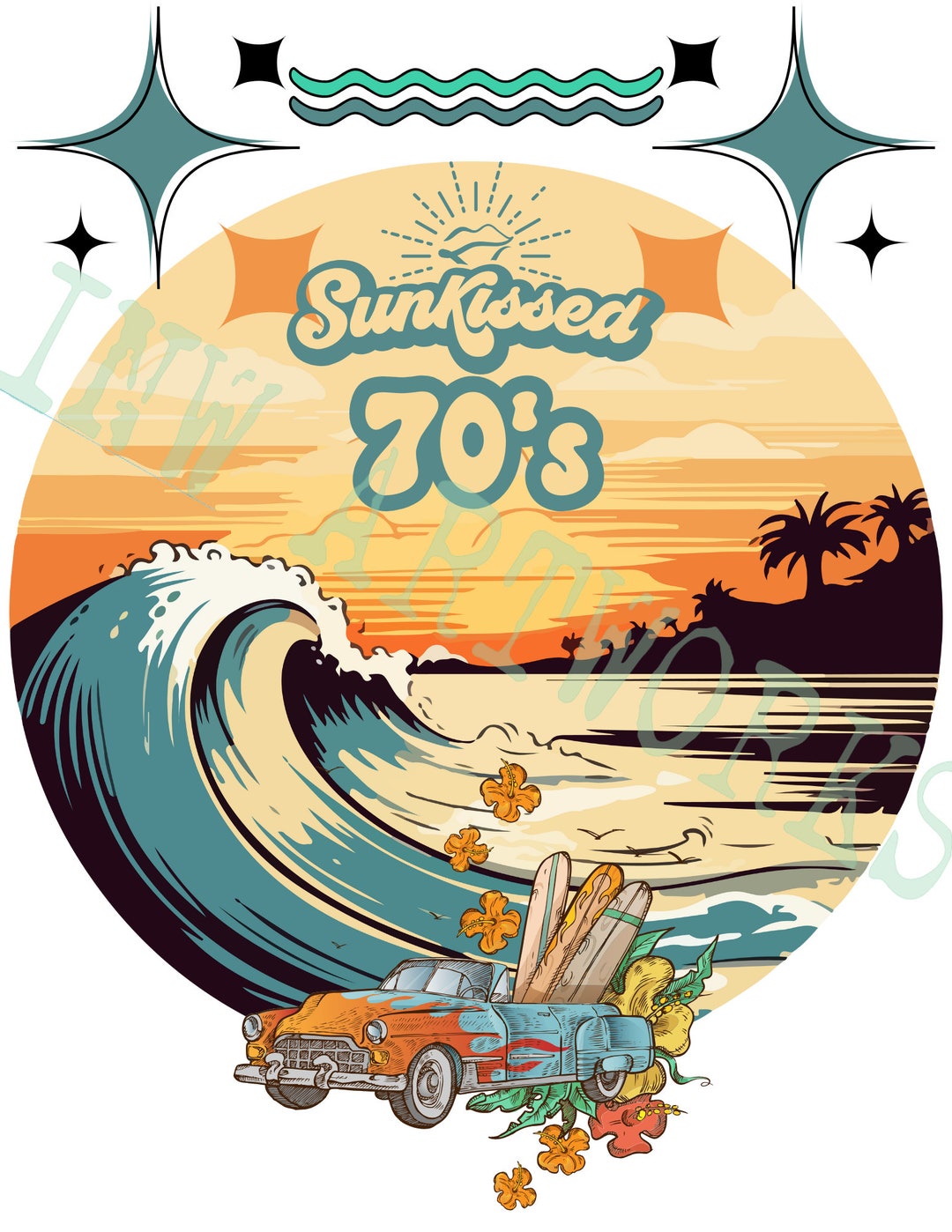 SUNKISSED 70'S SURF Graphic, Retro Surfer, 70's Svg, Png, Jpg for ...
