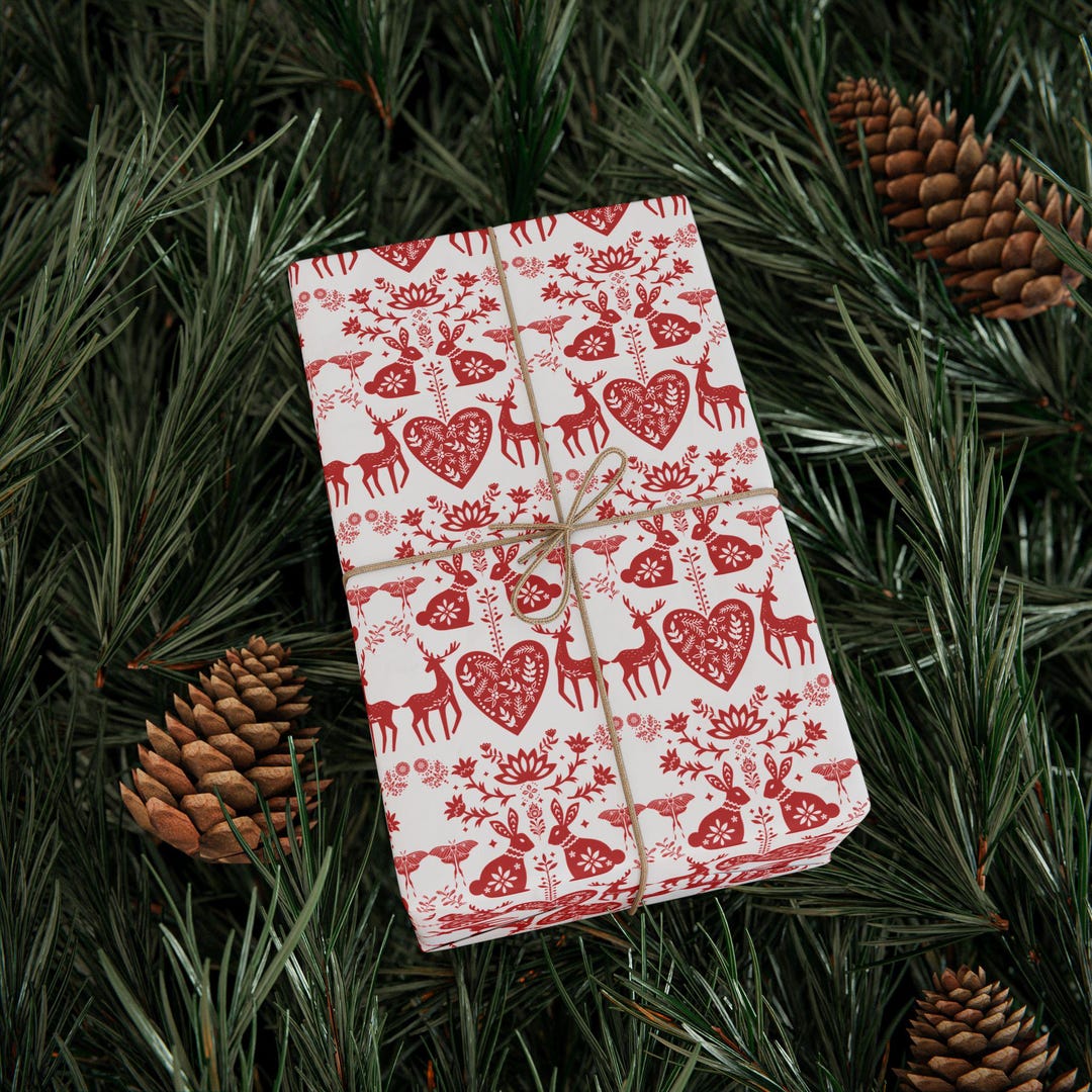 Scandinavian Wrapping Papers, Vintage Gift Wrap With Deer, Heart ...