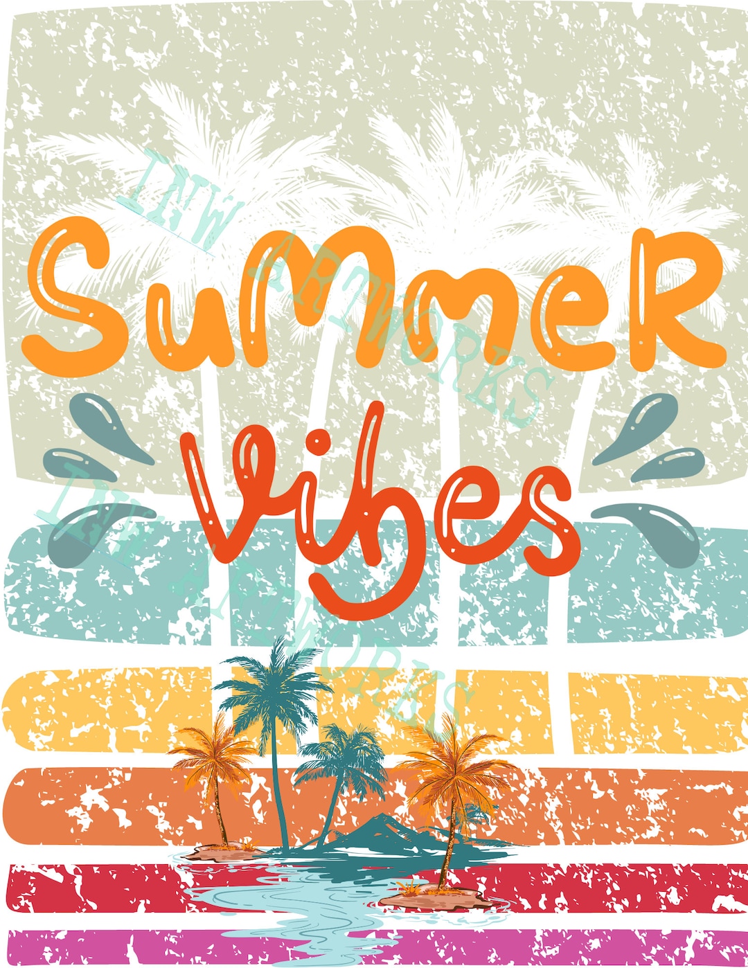 Retro SUMMER VIBES Graphic, Palm Trees, Island, Ocean, for Sublimation ...