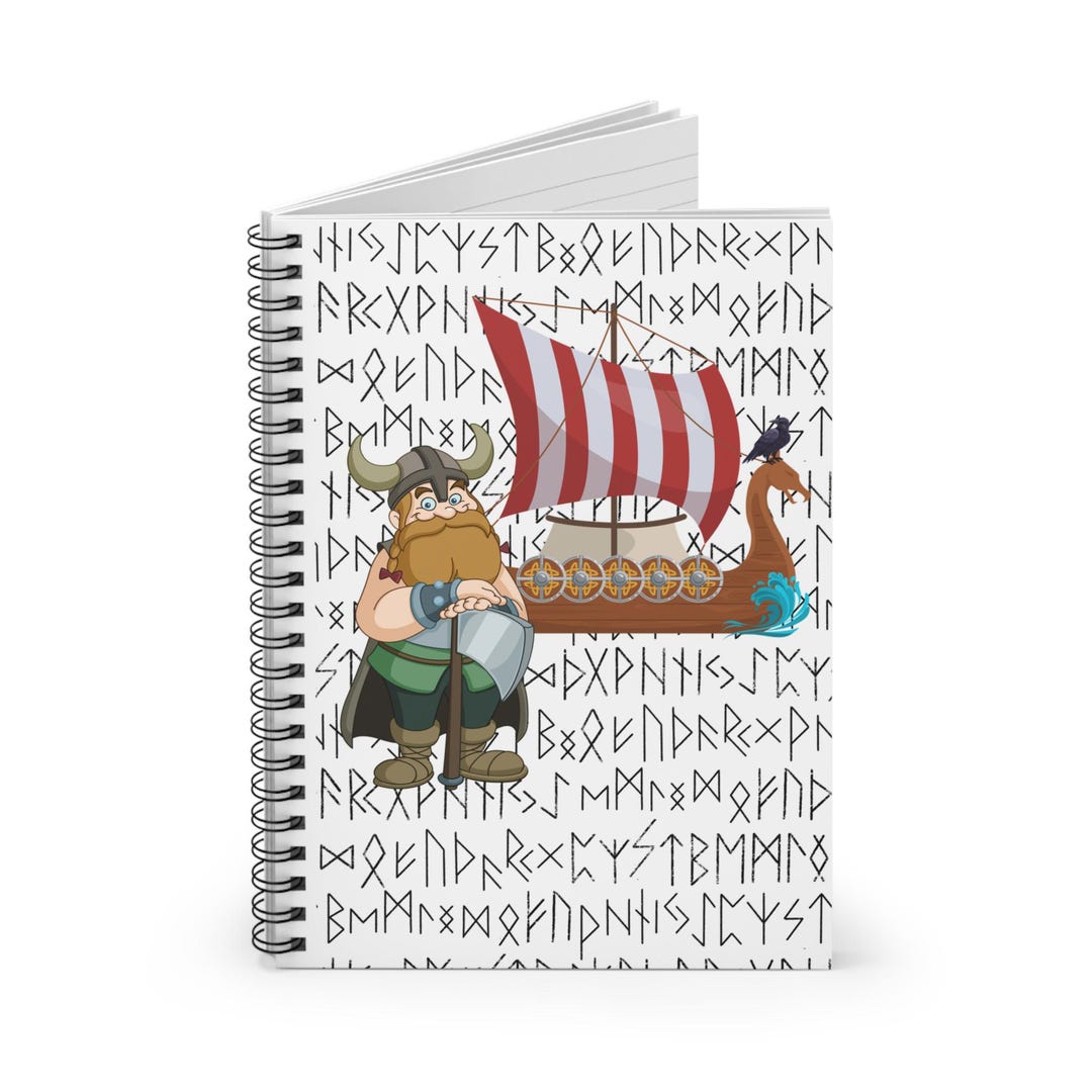 Viking With Longboat & Runes Spiral Notebook - Ruled Line - Etsy