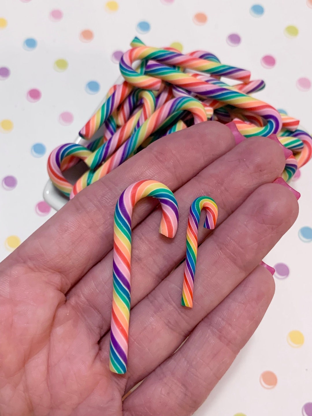 Fake Candy Canes, Rainbow Polymer Clay Candy Canes, Choice of 2 Sizes ...