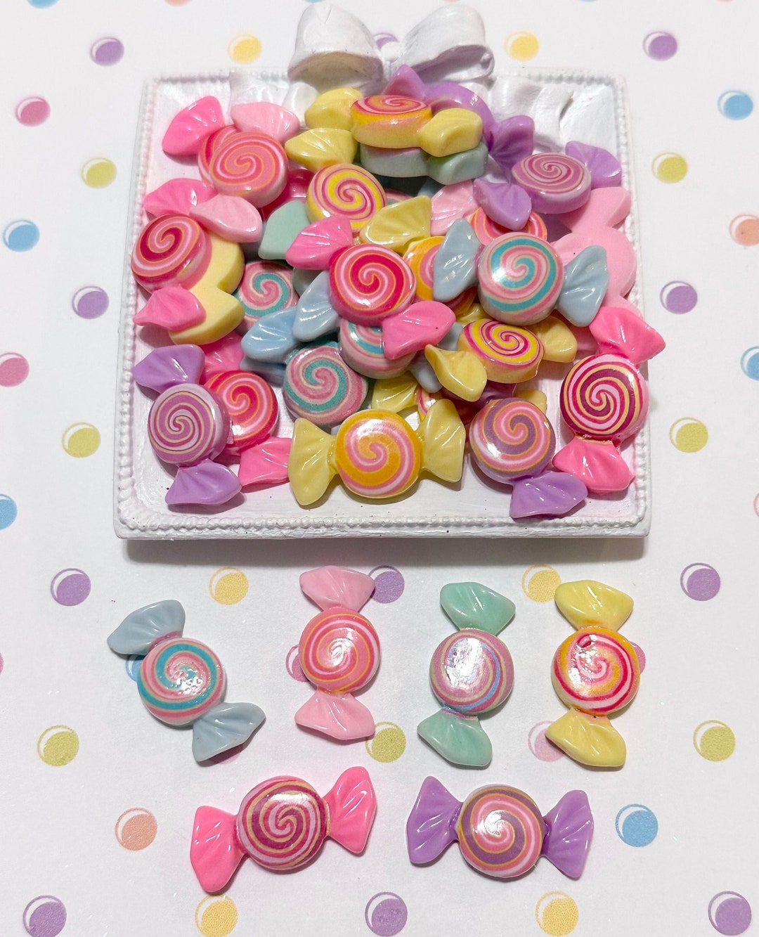 Fake Candy Cabochons, Pastel Candy Flatbacks, Wrapped Swirl Candies ...