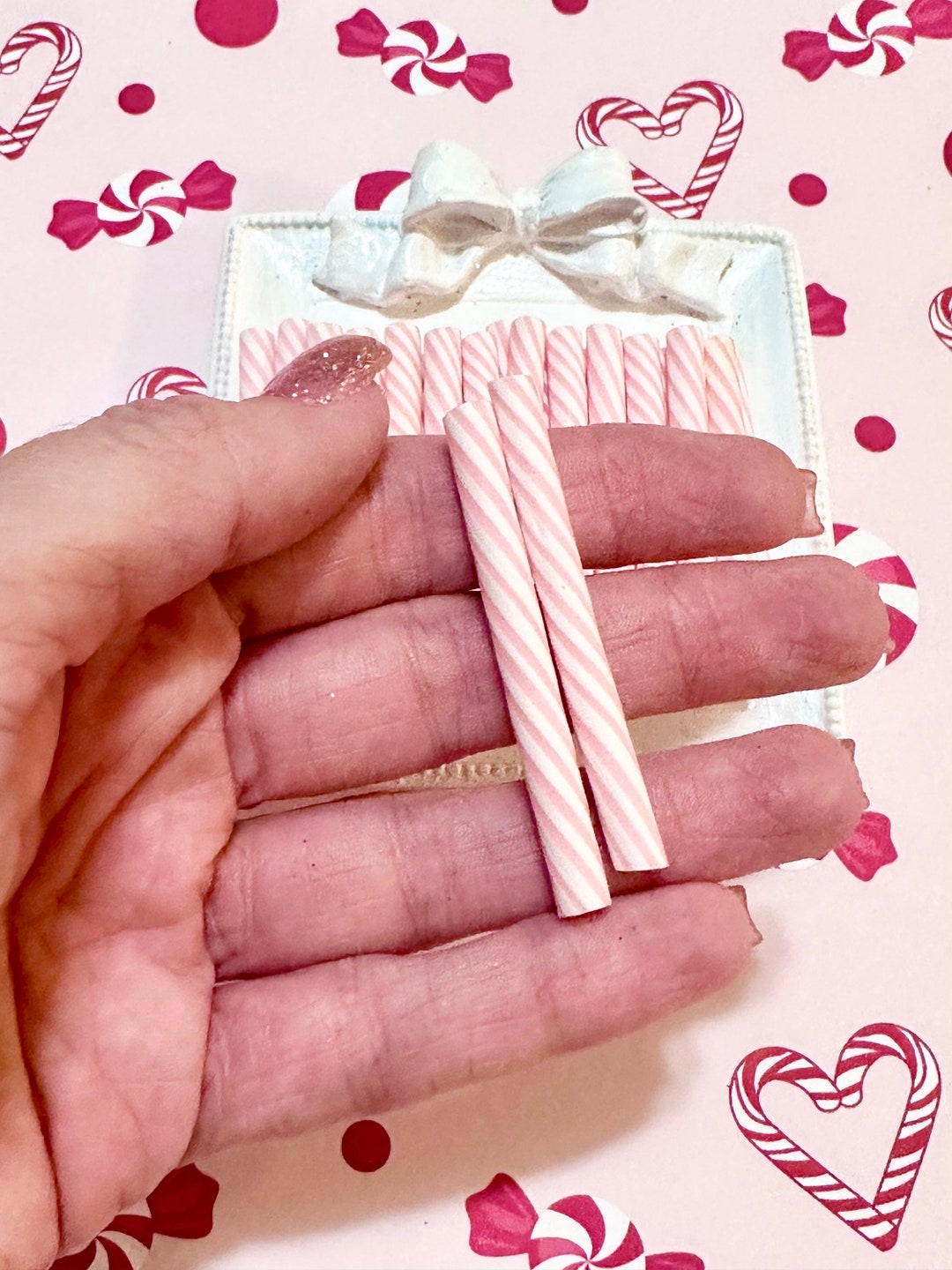 Fake Light Pink Peppermint Sticks, Set of 6, Realistic Peppermint Stick ...