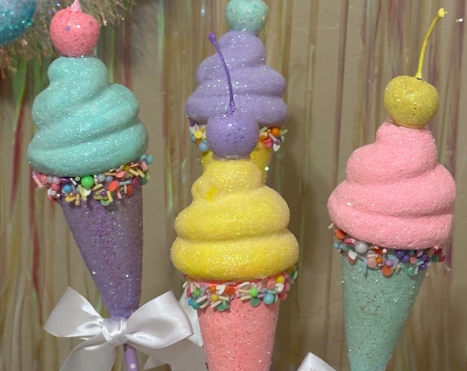 Fake Ice Cream, Ice Cream Ornament, Ice Cream Tree Pick, Ice Cream ...