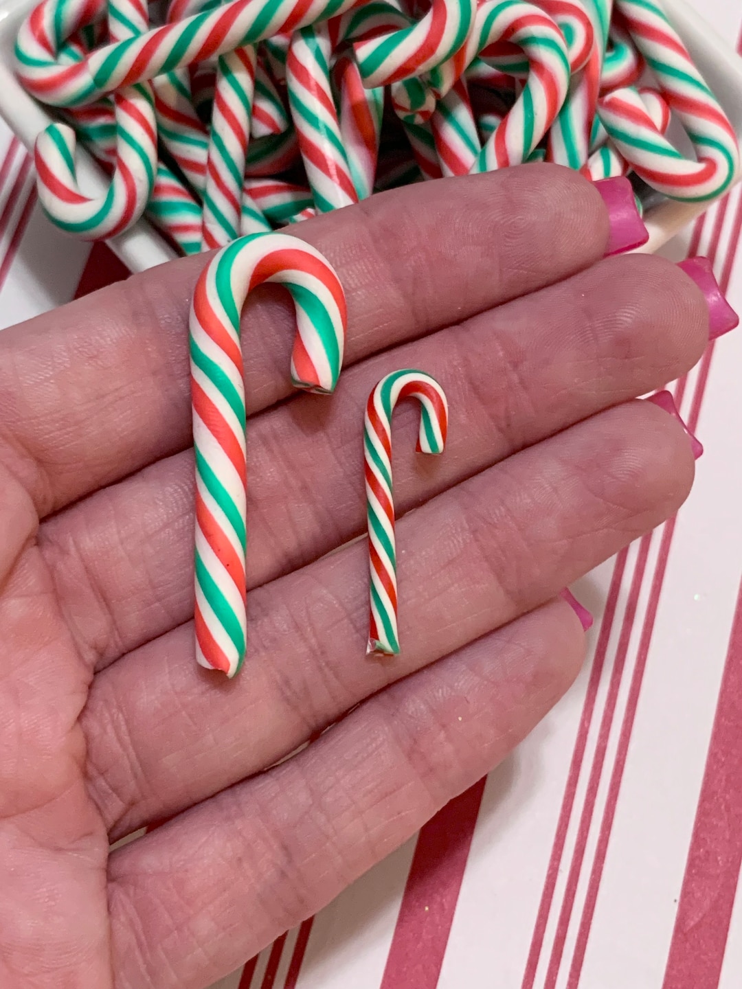 Fake Green and Red Peppermint Candy Canes, Polymer Clay Candy Canes ...