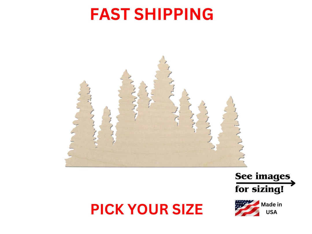 Unfinished Wooden Trees Shape | Forest Trees Wood Cutout Shape | Laser ...