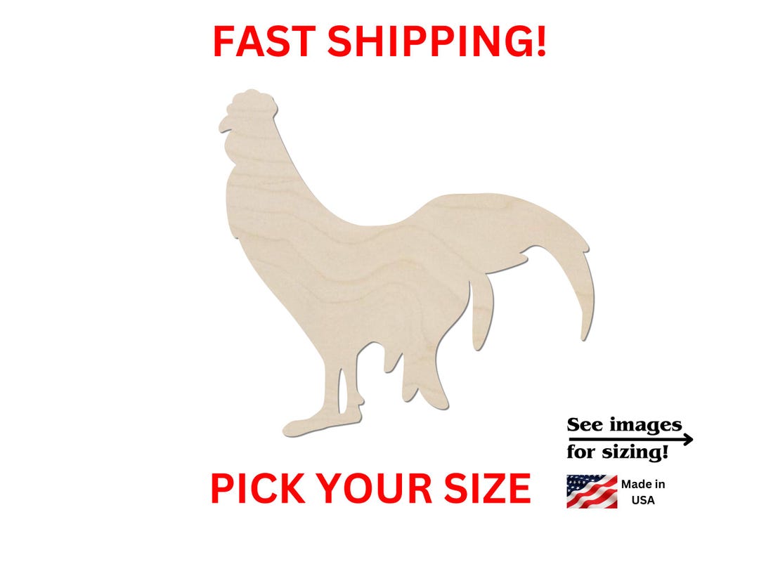 Unfinished Wooden Rooster Shape | Farm Hen Chicken Wood Cutout | Laser ...