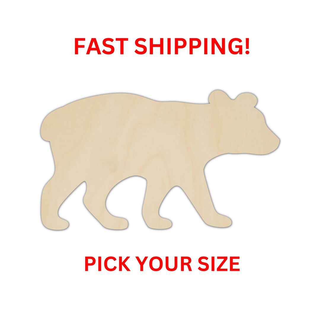 Unfinished Wooden Bear Cub Shape | Baby Bear Wooden Cutout Shape ...