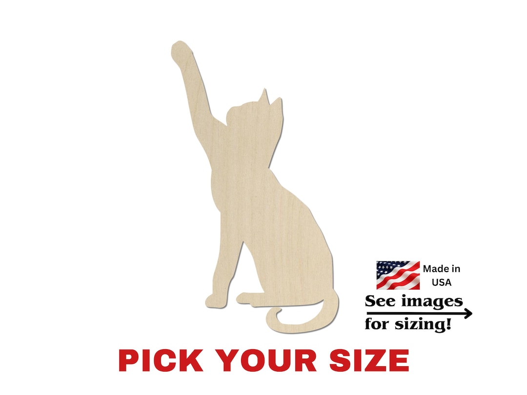 Unfinished Wooden Cat Shape | Sitting Cat Blank Cutout | Craft Supplies ...