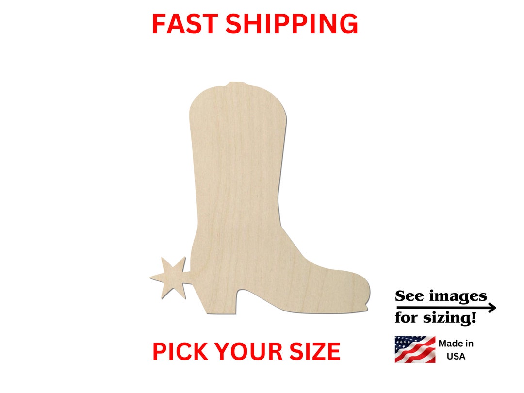Unfinished Wooden Cowboy Boot Shape | Boot With Spurs Blank Cutout ...