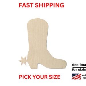 Unfinished Wooden Cowboy Boot Shape | Boot With Spurs Blank Cutout ...