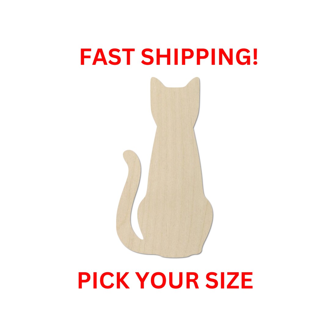 Unfinished Wooden Cat Shape | Sitting Cat Blank Cutout | Craft Supplies ...