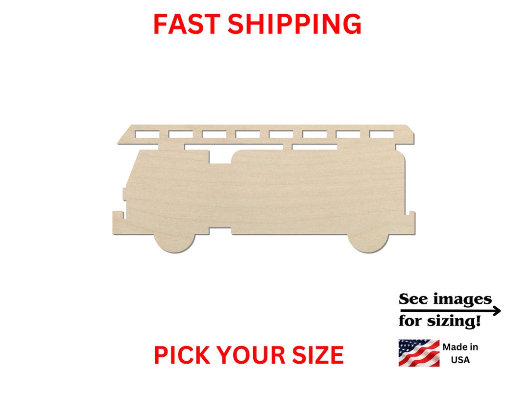 Unfinished Wooden Fire Truck Shape | Wood Cutout Shape | Laser Cut ...