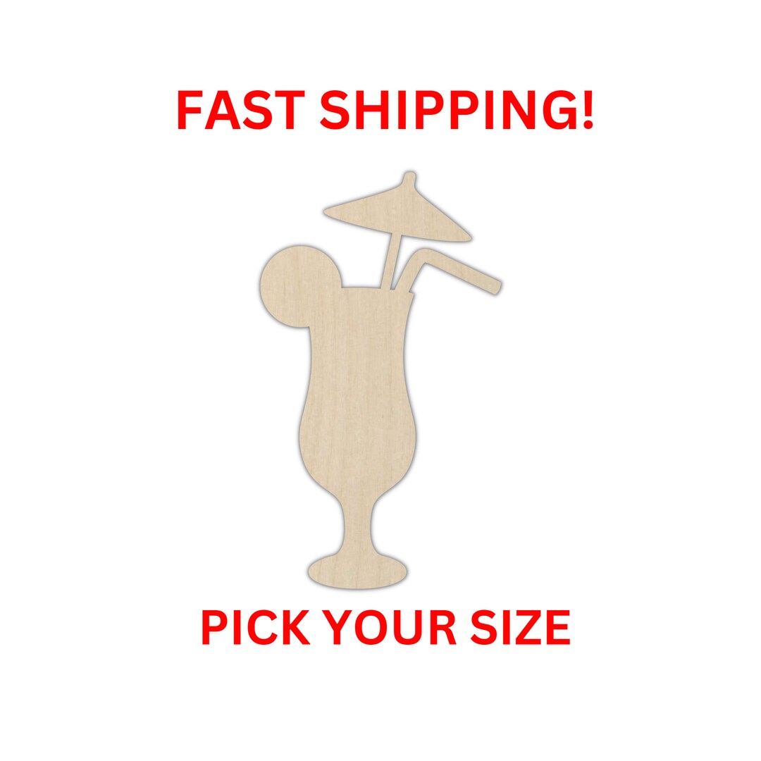 Unfinished Wooden Cocktail Shape | Cocktail Drink Wood Cutout Shape ...