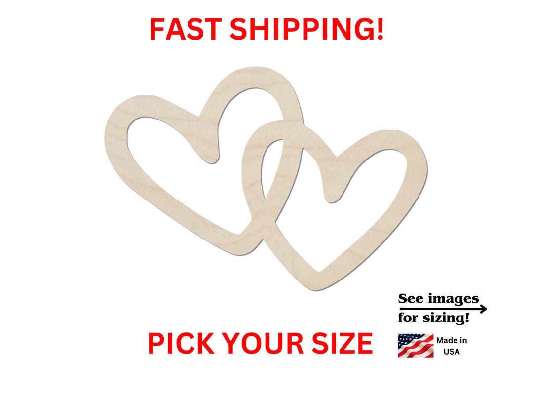 Unfinished Wooden Double Heart Shape | Double Heart Love | Heart Blank ...