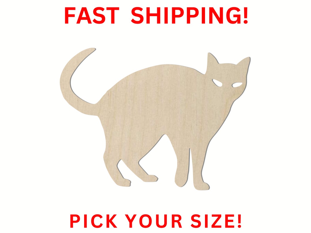 Unfinished Wooden Scary Cat Shape Wooden Cutout Cat DIY Crafting ...