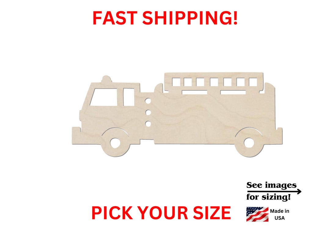Unfinished Wooden Fire Truck Shape 02 | Wood Cutout Shape | Laser Cut ...
