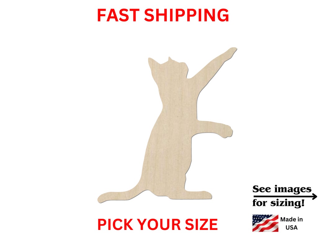 Unfinished Wooden Playful Cat Reaching | Cat Blank Cutout | Craft ...