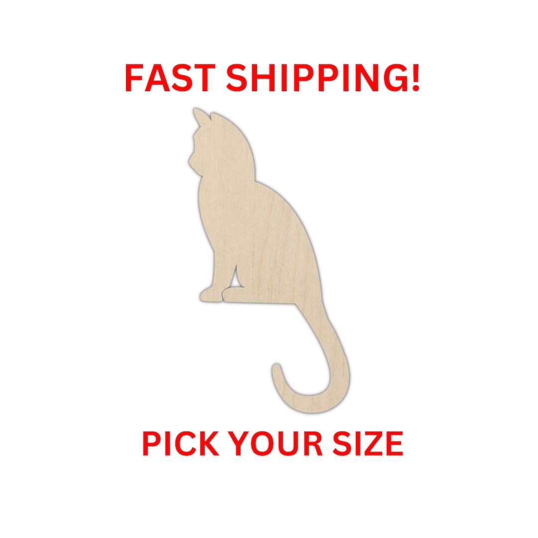 Unfinished Wooden Cat Shape | Sitting Cat Cutout | Wood Blank Cutout ...