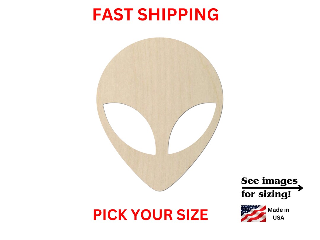 Unfinished Wooden Alien Head Shape | Alien Blank Cutout | Craft ...