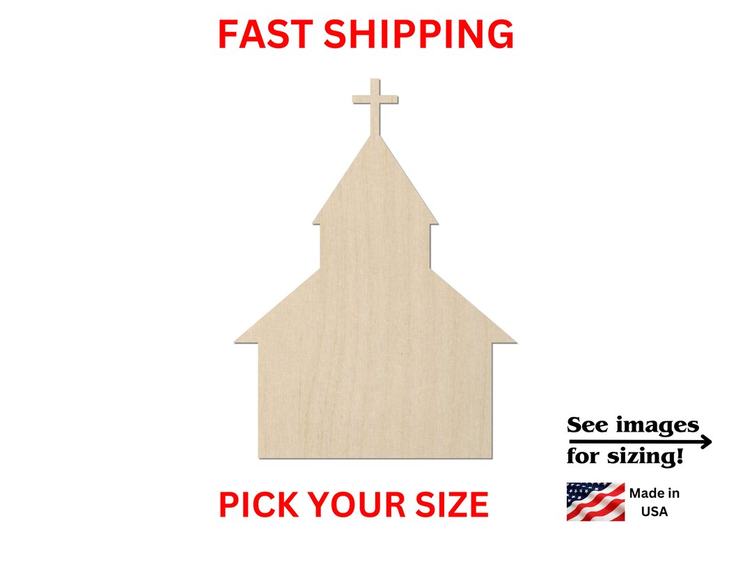Unfinished Wooden Church Shape | Church Wood Cutout Shape | Laser Cut ...