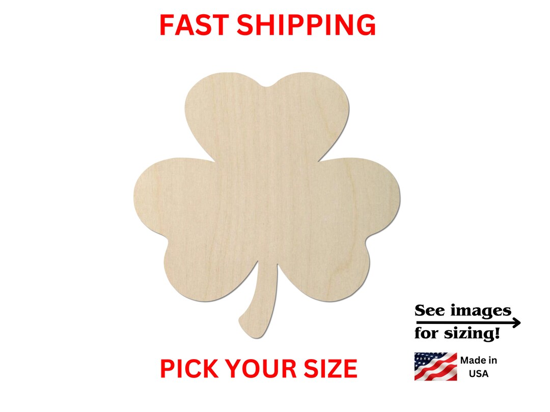 Unfinished Wooden Clover Shape | 3 Leaf Shamrock Wood Cutout Shape ...