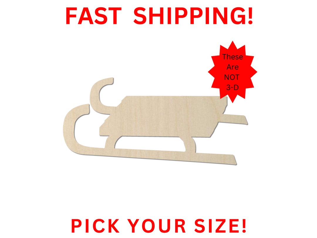Unfinished Wooden Sled Shape | Winter Snow Sled Cutout | Sled Wooden ...