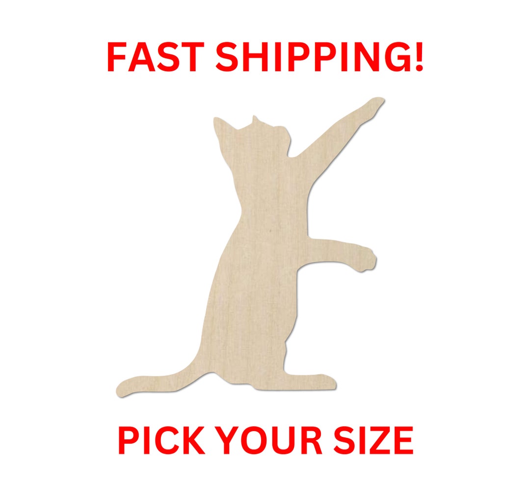 Unfinished Wooden Playful Cat Reaching Cat Blank Cutout Craft Supplies ...