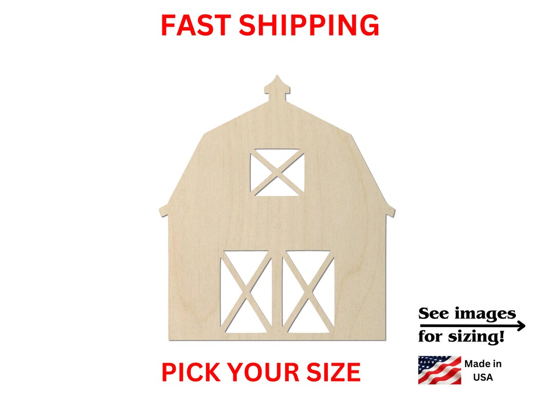Unfinished Wooden Barn Shape 05 | Barn Wood Cutout Shape | Laser Cut ...