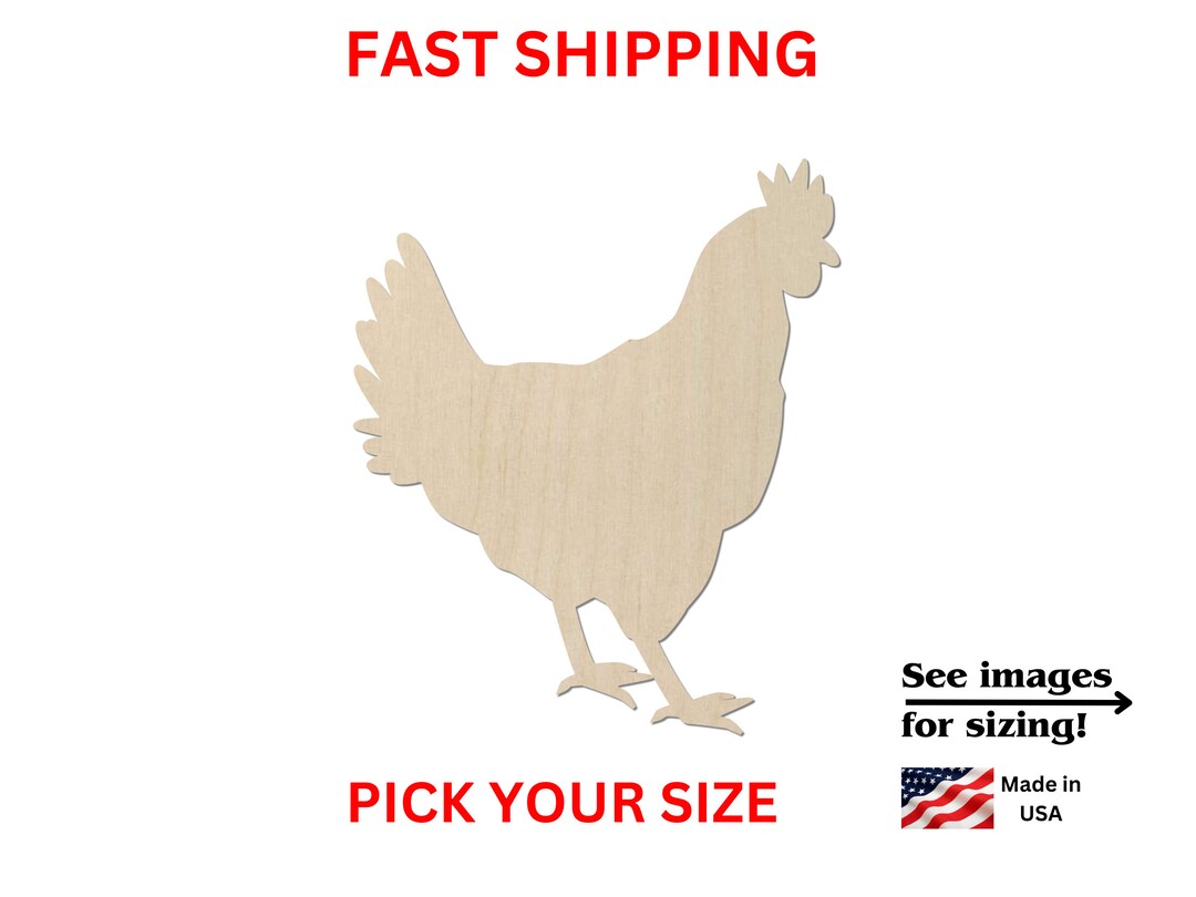 Unfinished Wooden Chicken Shape | Farm Chicken Wood Cutout | Laser Cut ...