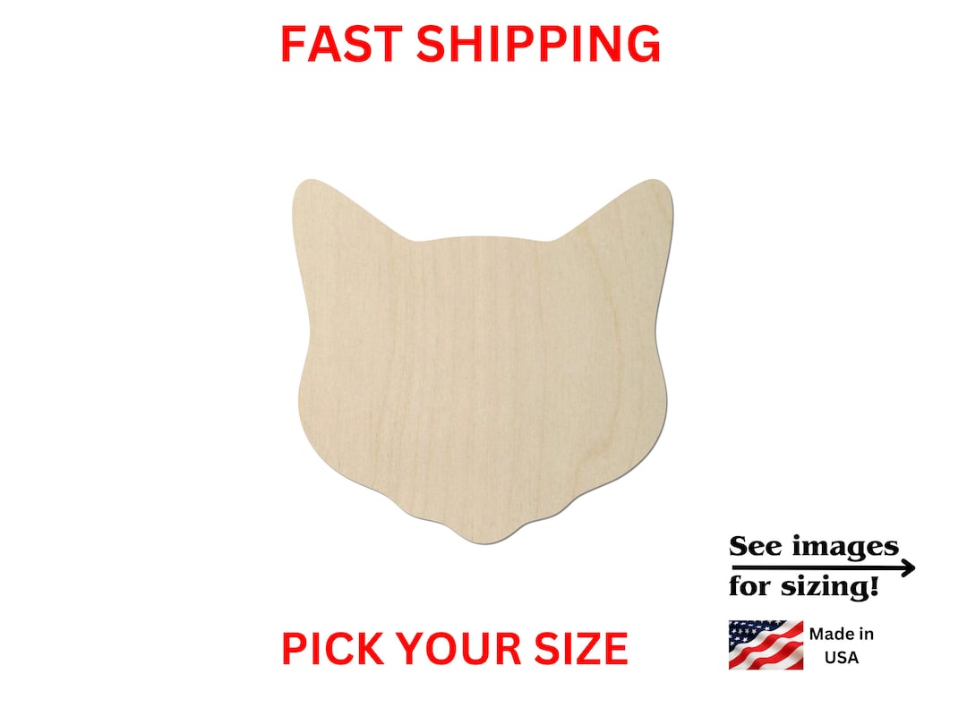 Unfinished Wooden Cat Head Shape | Laser Cut Cat Head | Cat Cutout ...