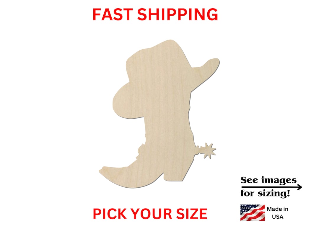 Unfinished Wooden Cowboy Boot Shape | Boot With Spurs Blank Cutout ...