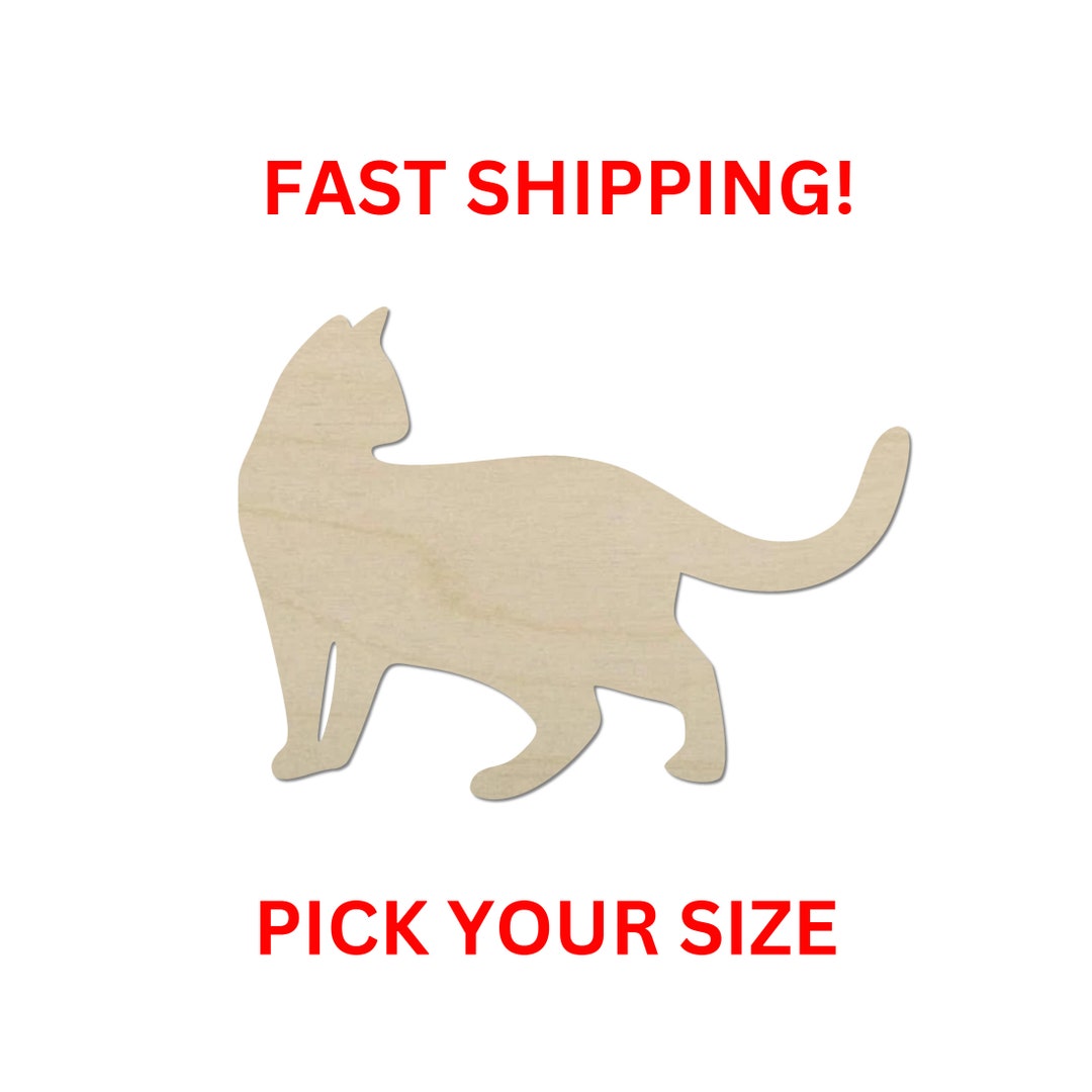 Unfinished Wooden Cat Shape 04 | Cat Blank Cutout | Craft Supplies ...