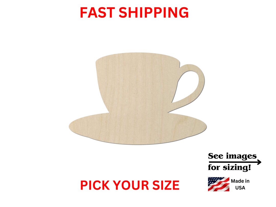 Unfinished Wooden Tea Cup Shape | Coffee Cup Cut Out | Mug and Saucer ...