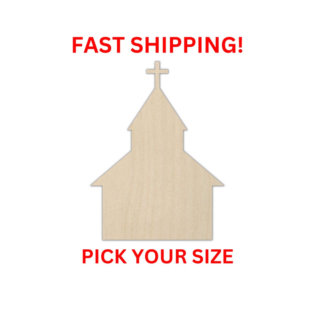 Unfinished Wooden Church Shape Church Wood Cutout Shape Laser Cut ...