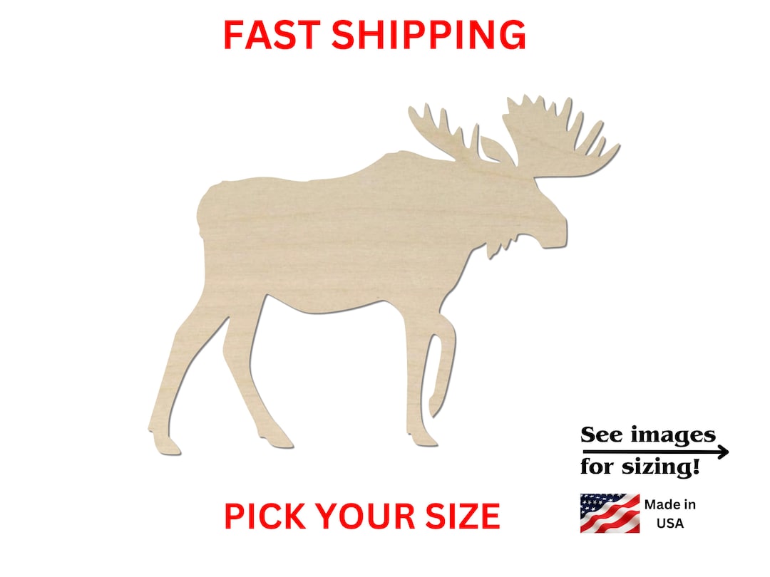 Unfinished Wooden Moose Shape | Cow Moose Wood Cutout Shape | Laser Cut ...