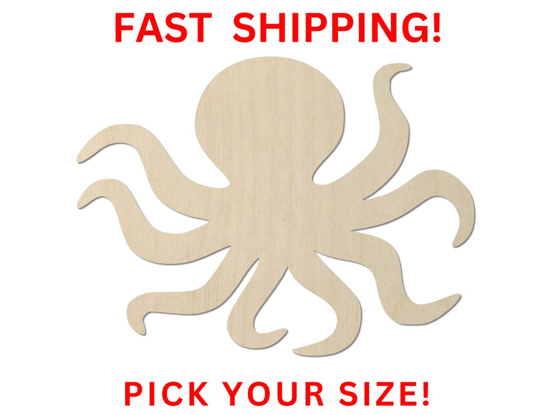 Unfinished Wooden Octopus Shape - Pick Your Size Sea Nautical Octopus ...