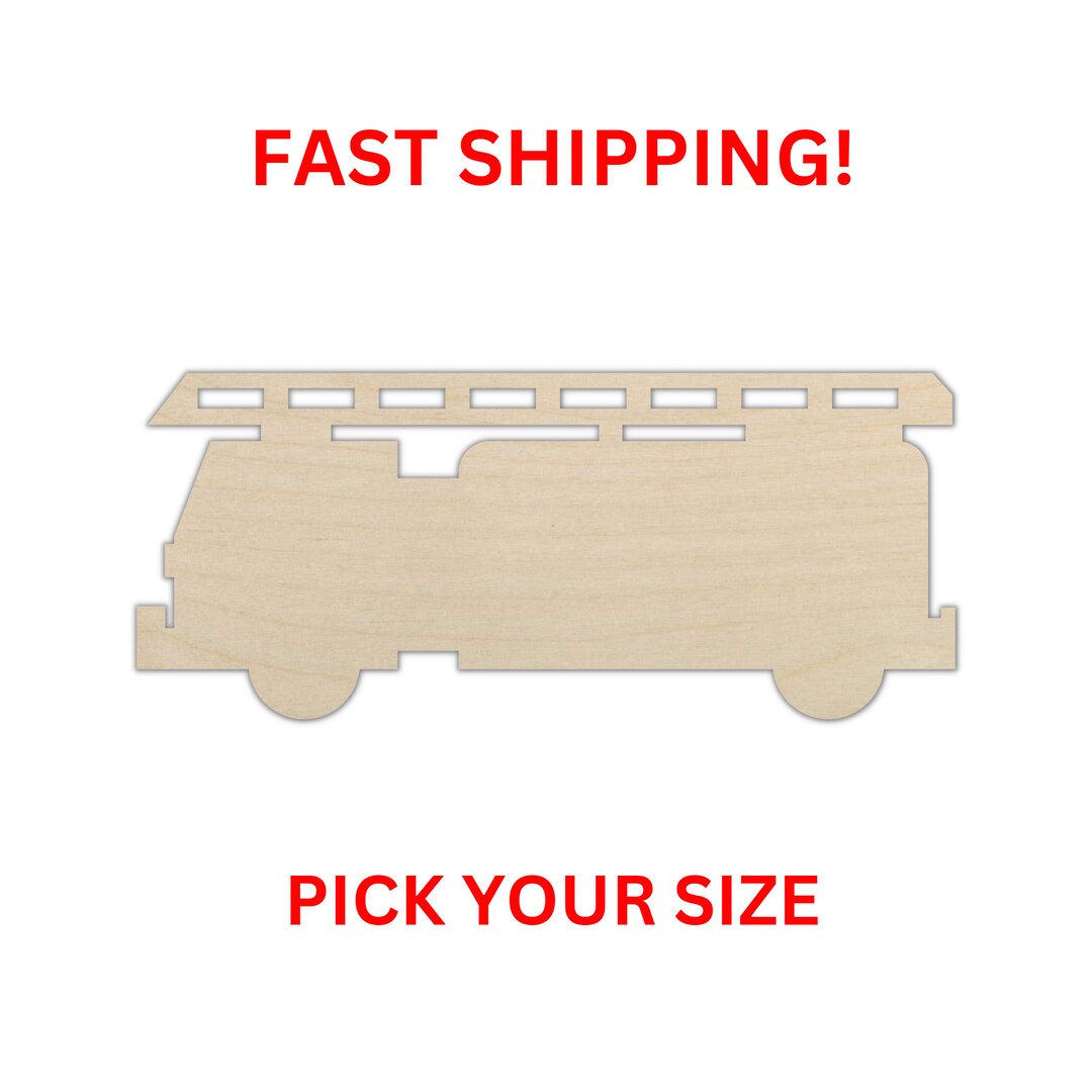 Unfinished Wooden Fire Truck Shape Wood Cutout Shape Laser - Etsy