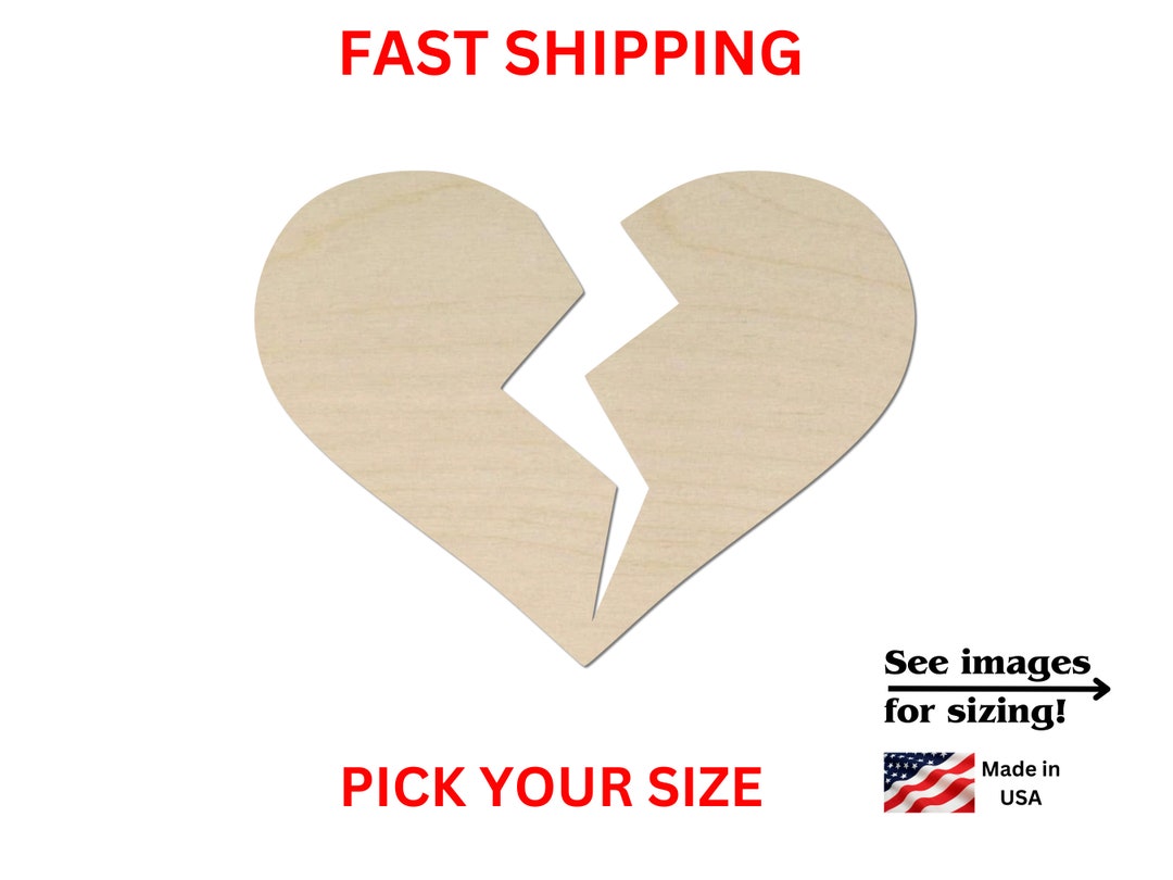 Broken Heart Shape - Laser Cut Unfinished Wood Cutout Craft Shapes - Etsy