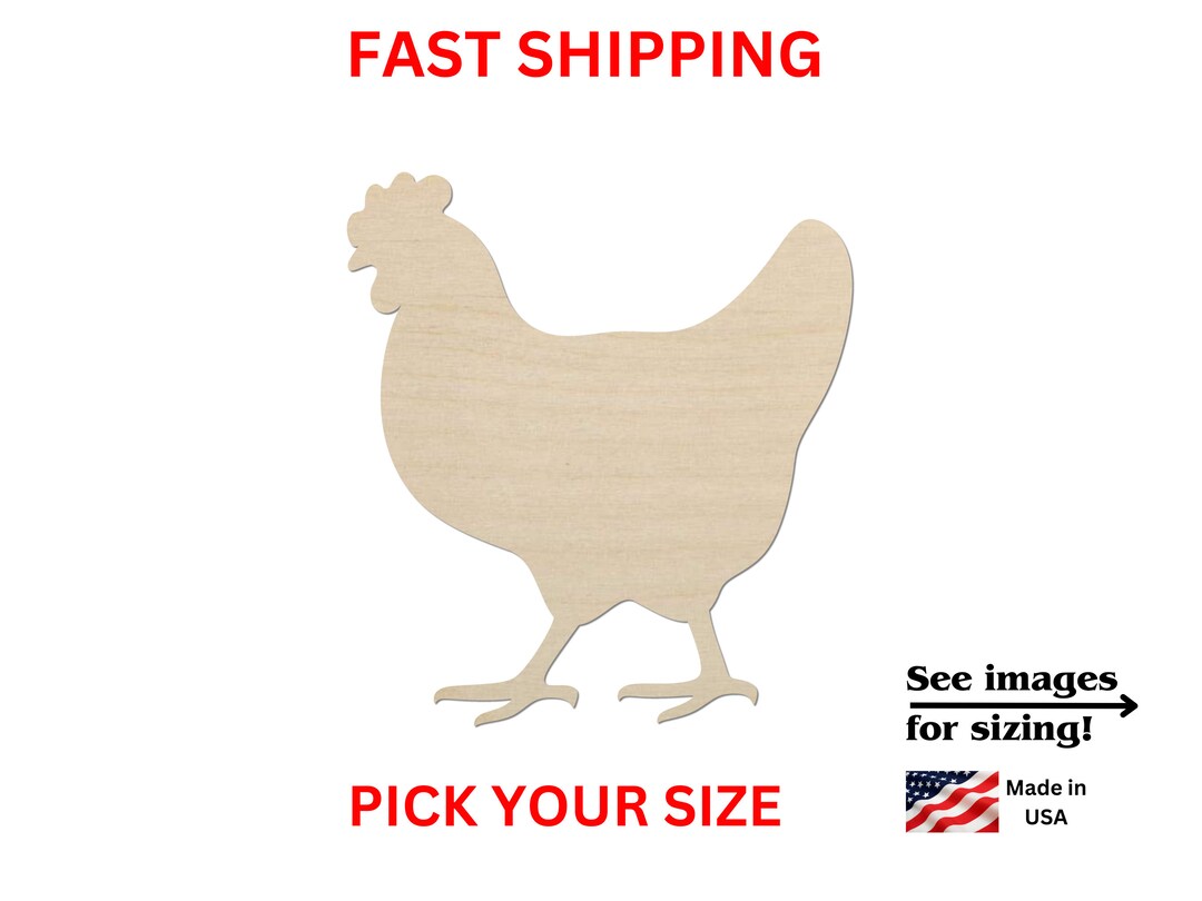 Unfinished Wooden Hen Shape | Farm Hen Chicken Wood Cutout | Laser Cut ...