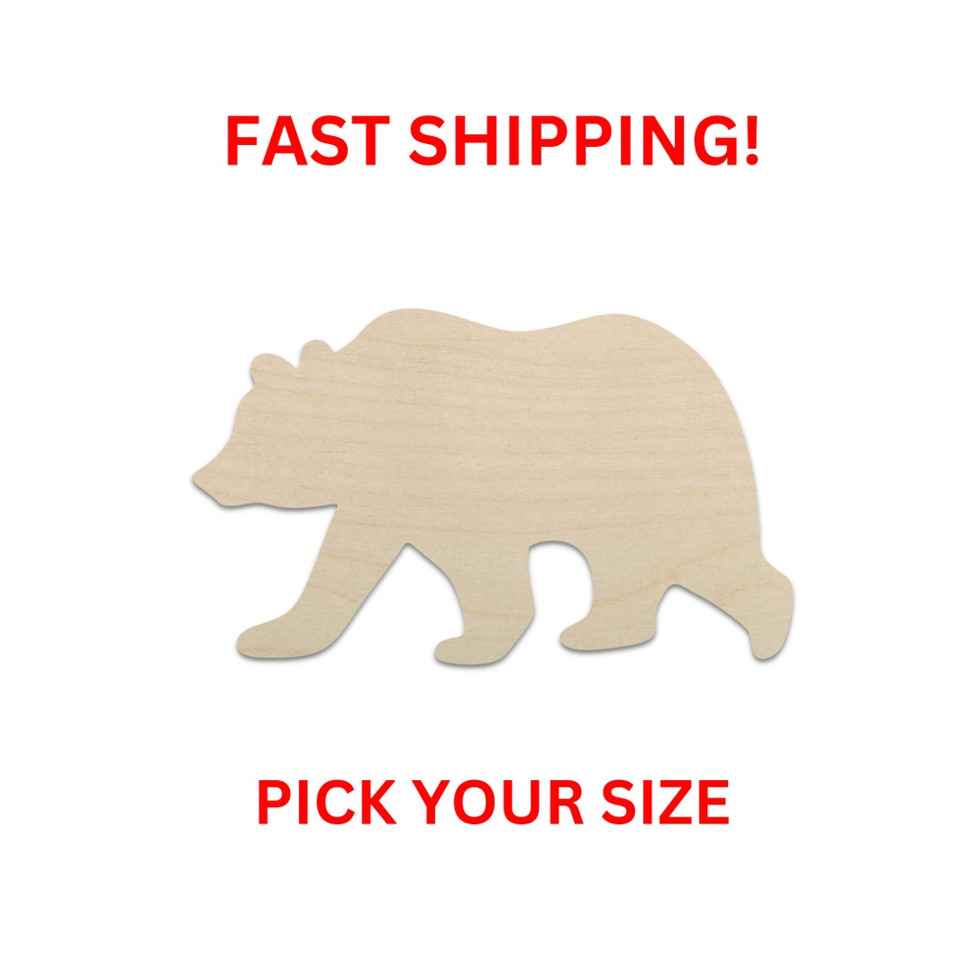 Unfinished Wooden Grizzly Bear Shape Bear Wooden Cutout Shape Laser Cut ...
